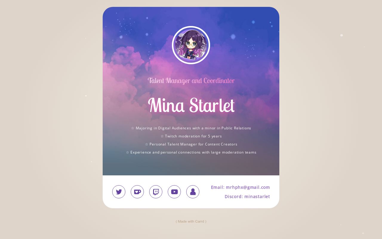 Mina Starlet Carrd